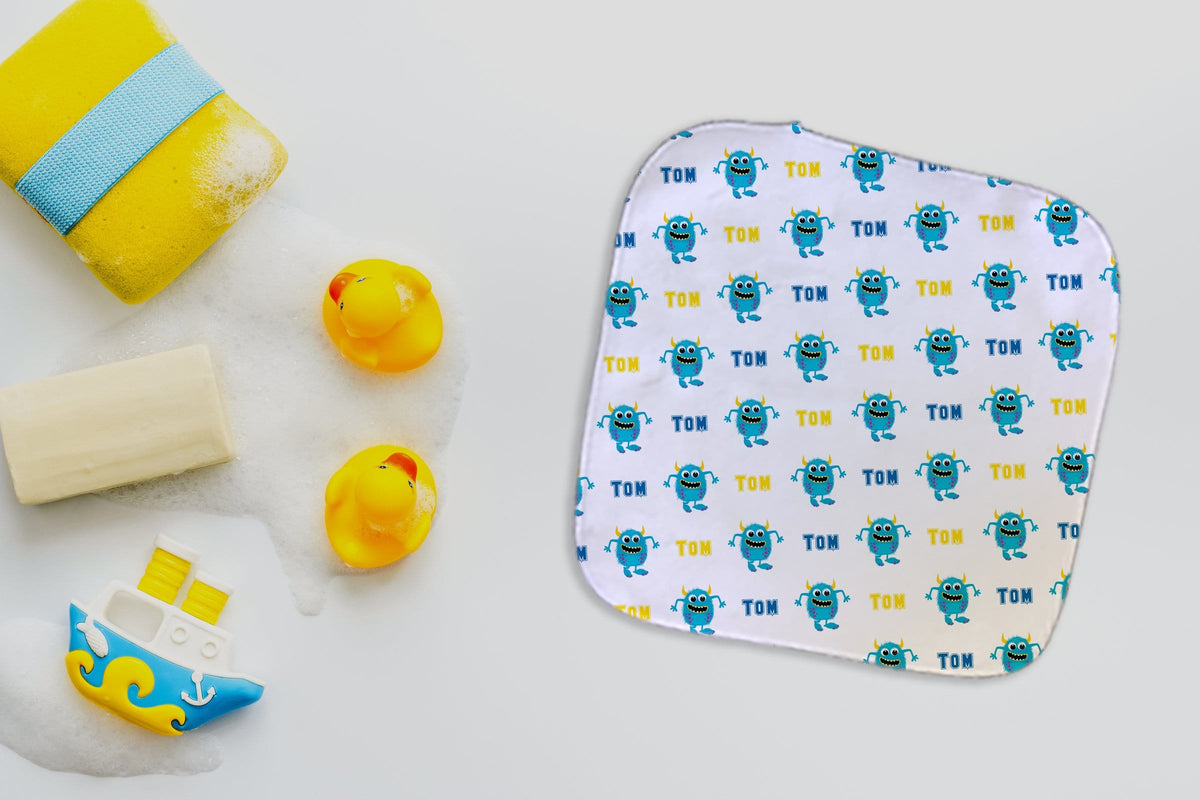 Personalized Blue Monster Wash Cloth — Potter's Printing