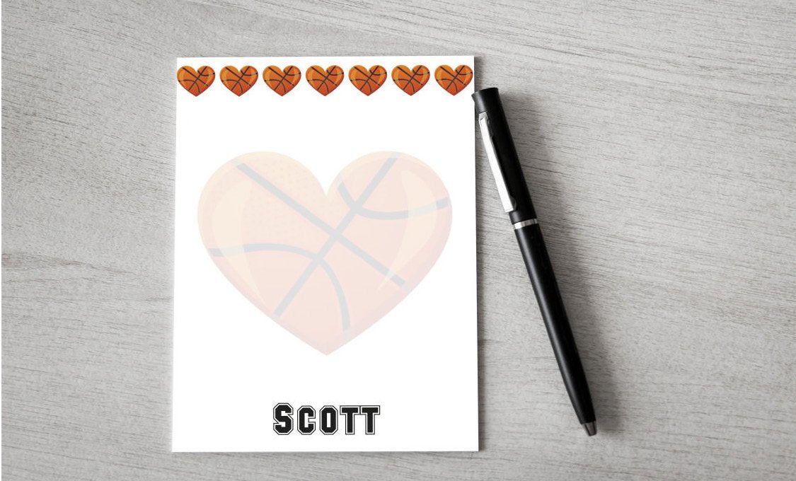Personalized Valentine Basketball Design Note Pad — Potter's Printing
