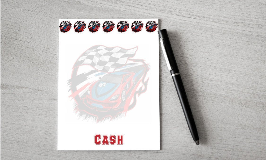 Personalized Racecar Design Note Pad — Potter's Printing