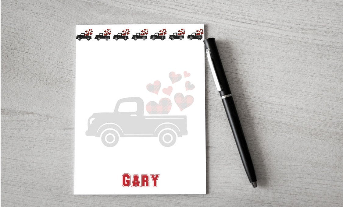 Personalized Valentine Truck Design Note Pad — Potter's Printing